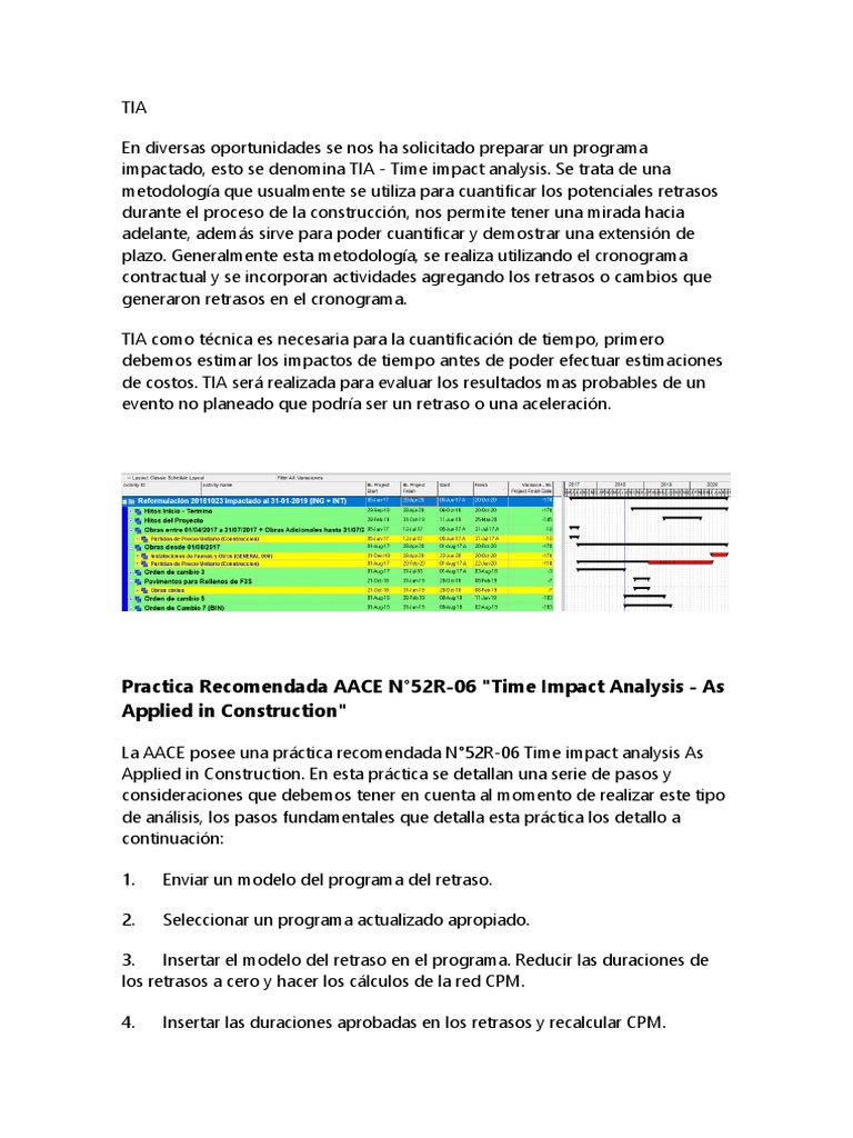 Practica Recomendada AACE N°52R-06 "Time Impact Analysis - As Applied in Construction" | PDF ...