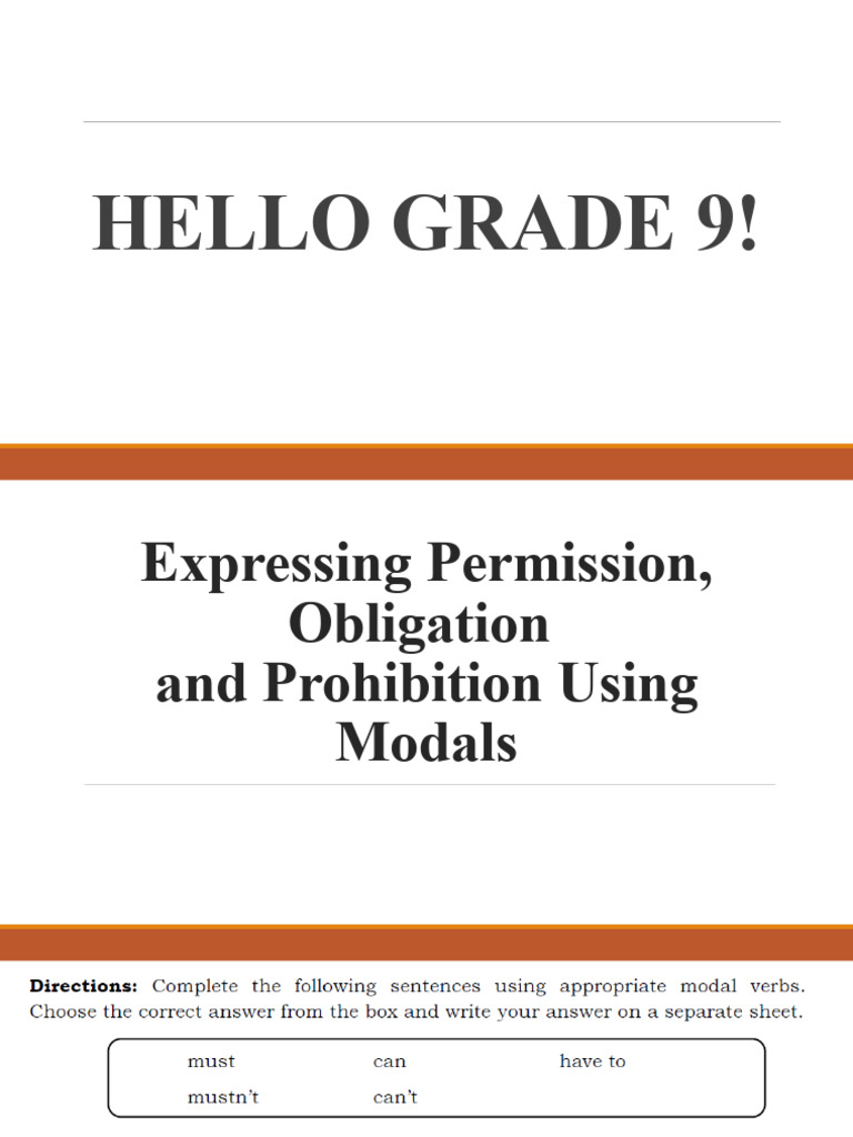 G9-Q1-w1 Expressing Permission, Obligation and Prohibition Using Modals ...