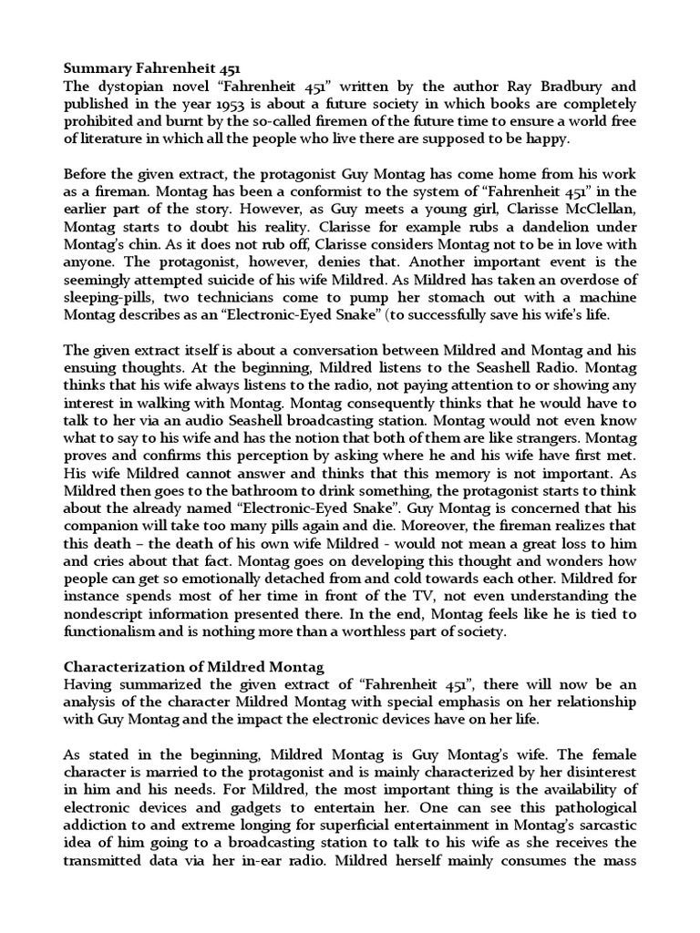 Summary Fahrenheit 451 | PDF | Social Science | Mystery, Thriller ...