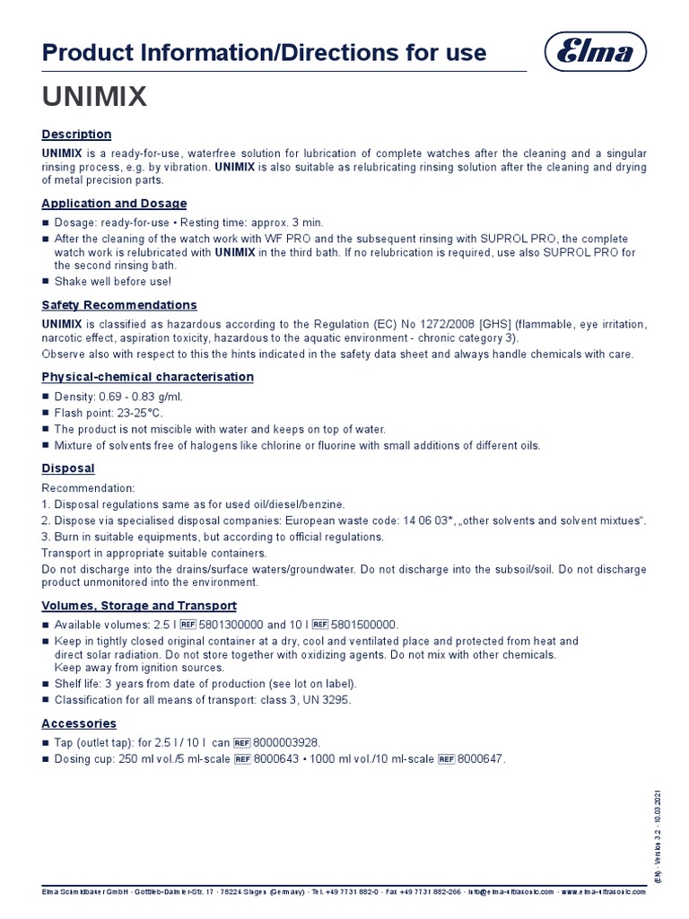 Pi Unimix en | PDF | Water | Solvent