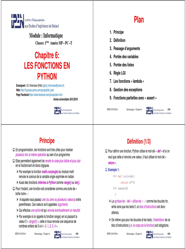 Fonctions Python: Concepts et Syntaxe | PDF | Python (Langage de ...