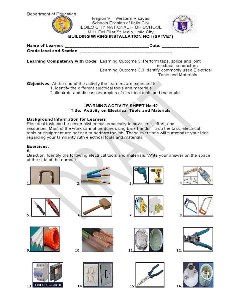 Activity Sheet No.12electrical Tools and Materials | PDF | Electrical ...