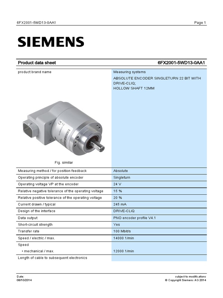 Encoder Siemens 6fx2001-5wd13-0aa1 | Download Free PDF | Electricity ...