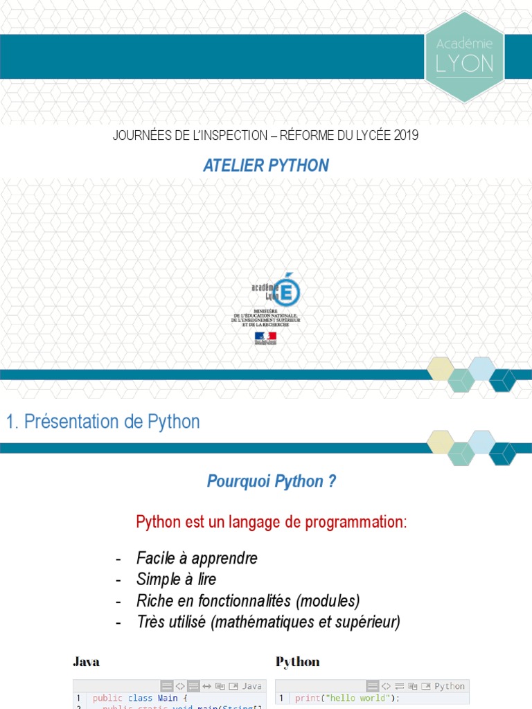 1 Diaporama Atelier Python 2019 v1.3 | PDF | Python (Langage de programmation) | Programme ...