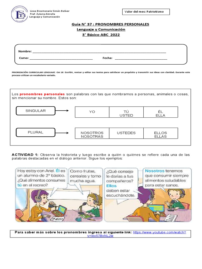 SB GUIA N°37 Pronombres Personales | PDF | Lingüística