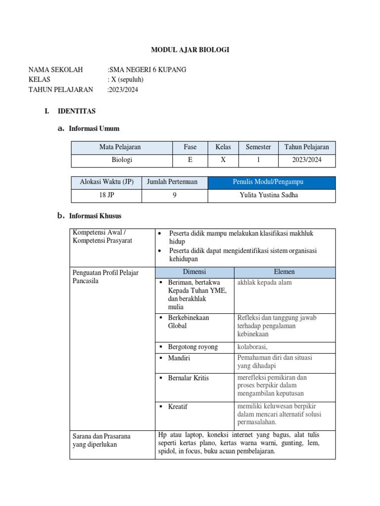 Modul Ajar Biologi - Modul Ajar Keanekaragaman Hayati Fase E Kurikulum ...