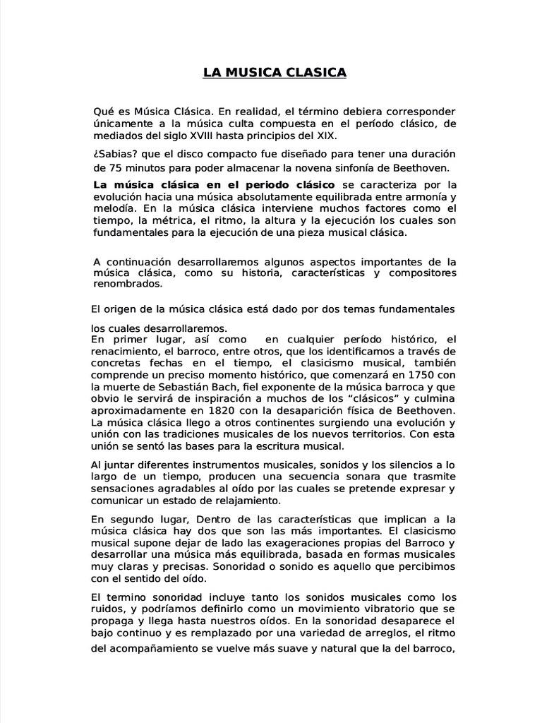 Historia y Características de la Música Clásica | PDF | Elementos de la ...