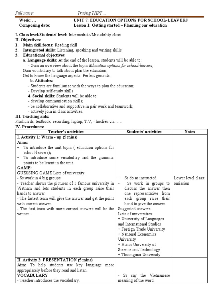 UNIT 7 - Lesson 1-4 | PDF | Question | Teachers