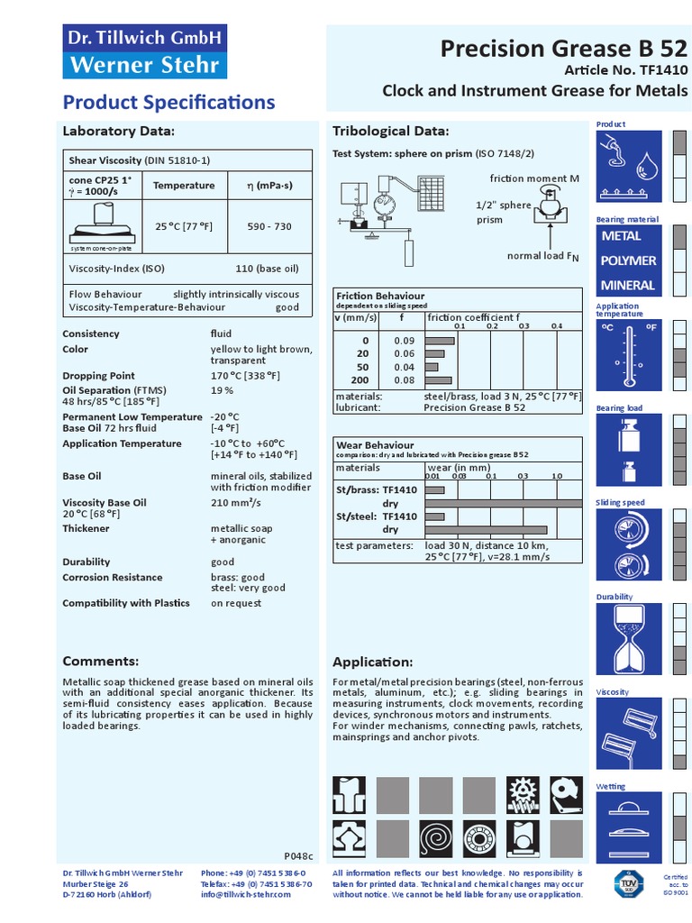Precision Grease B 52 | PDF | Friction | Wear