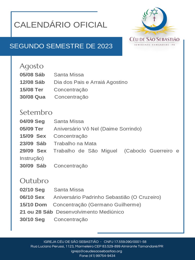 CSS CALENDÁRIO 2023 (Horário Corrigido) | PDF