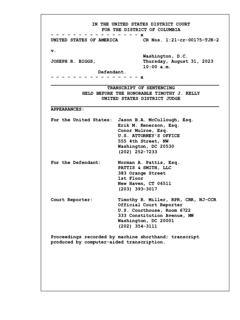 Transcript: Judge Tim Kelly Sentences Joseph Biggs To 17 Years | PDF ...