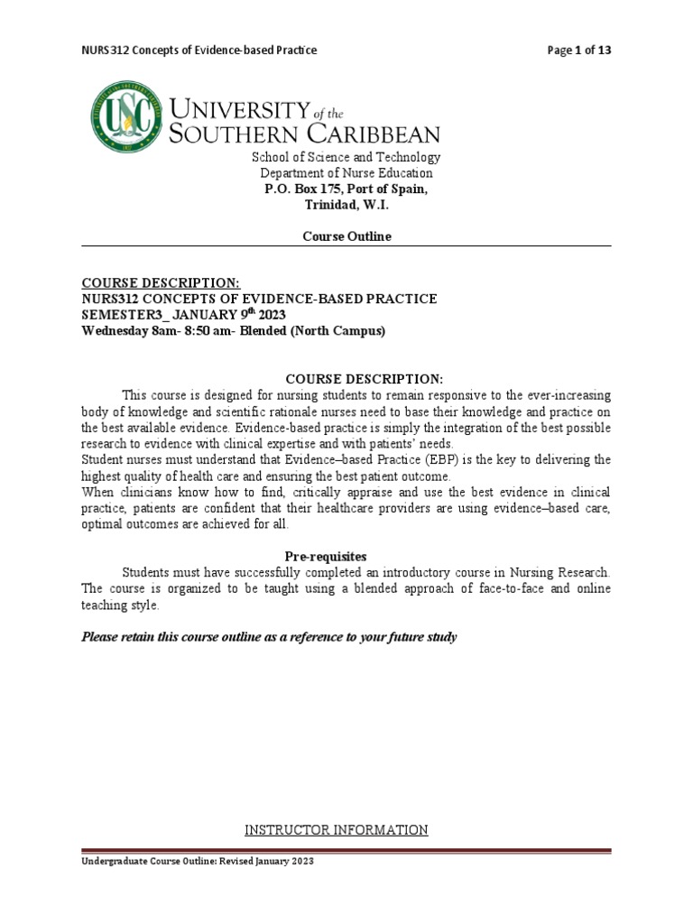 NURS 312 EBP Course Outline 2023 | PDF | Nursing | Evidence Based Practice