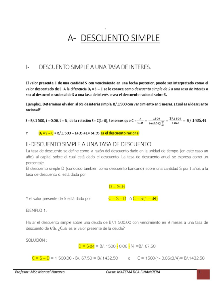 Práctica Formativa Descuento Simple | PDF | Bancos | Deuda