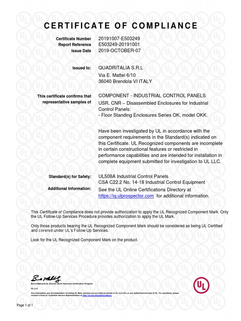 UL Certificate of Compliance OKK | PDF | Occupational Safety And Health ...