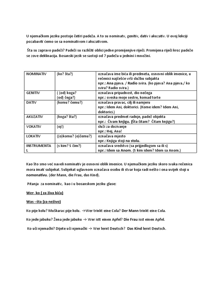 Nominativ I Akuzativ | PDF