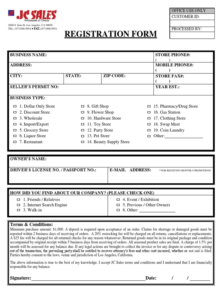 JC Sales Registration Form | PDF | Fee | Sales