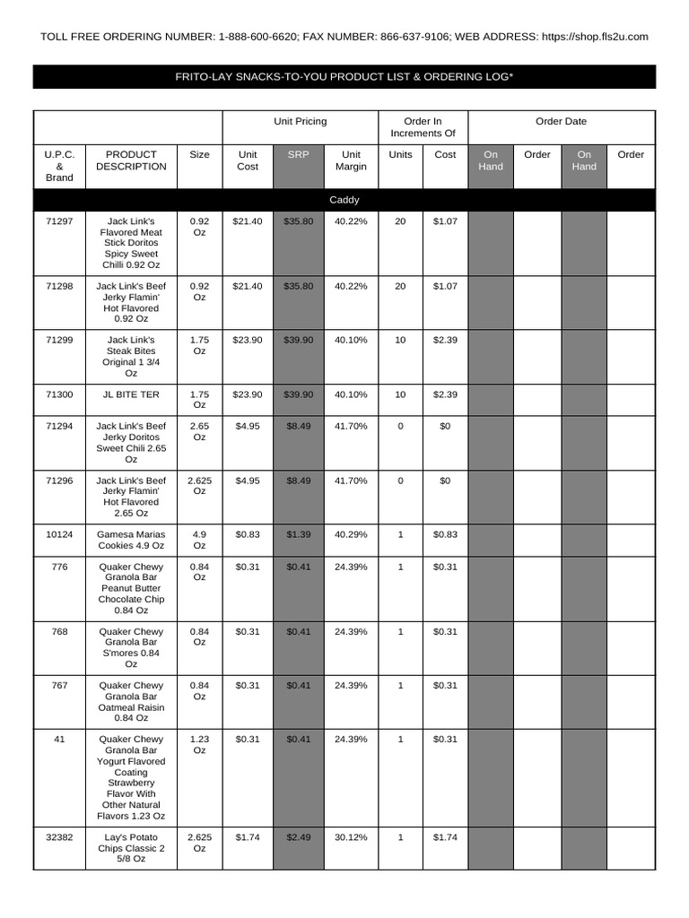 Frito-Lay Product Ordering List 2017 | PDF | Potato Chip | Foods