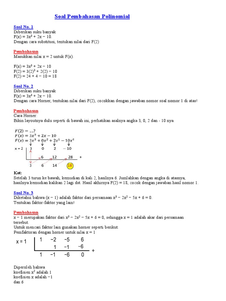 Soal dan Pembahasan Polinomial | PDF