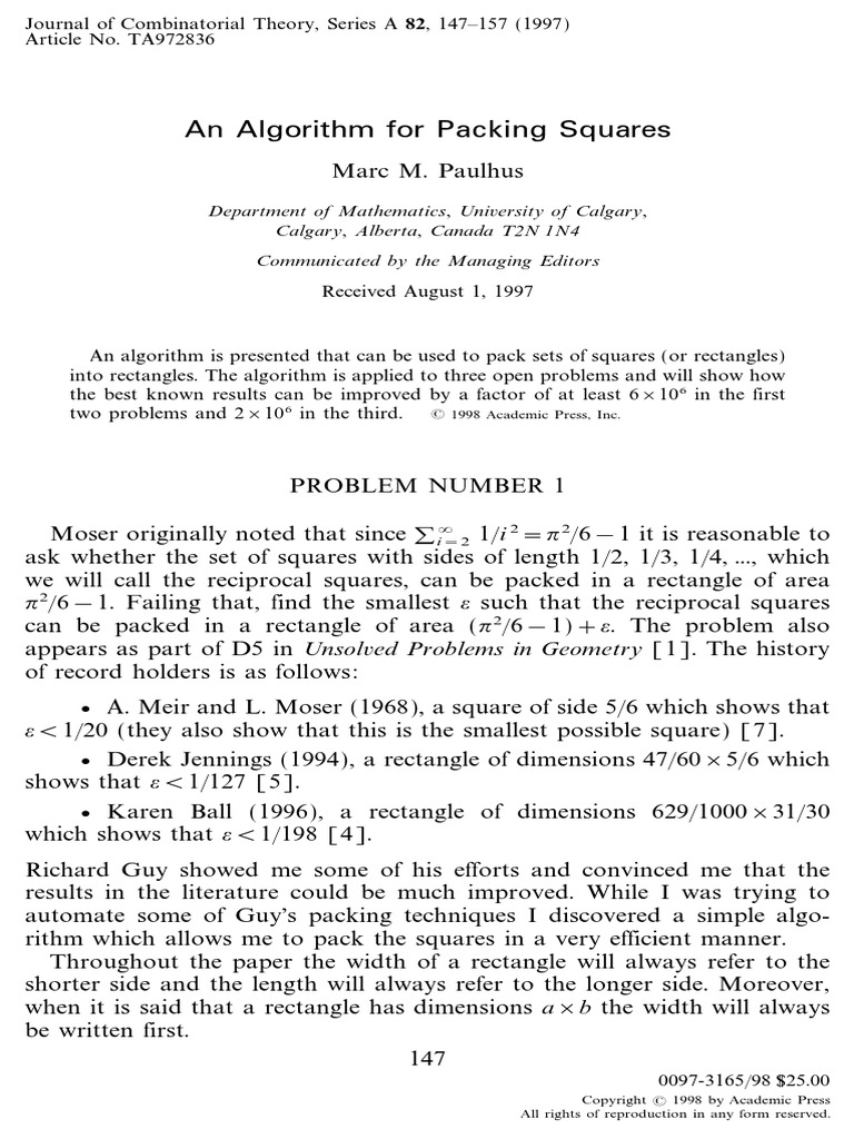 An Algorithm For Packing Squares | PDF | Theoretical Computer Science | Discrete Mathematics