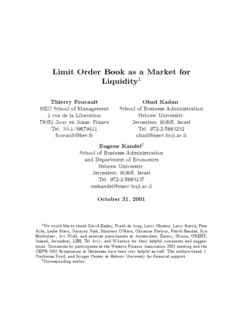 Limit Order Book As A Market For Liquidity | PDF | Order (Exchange ...