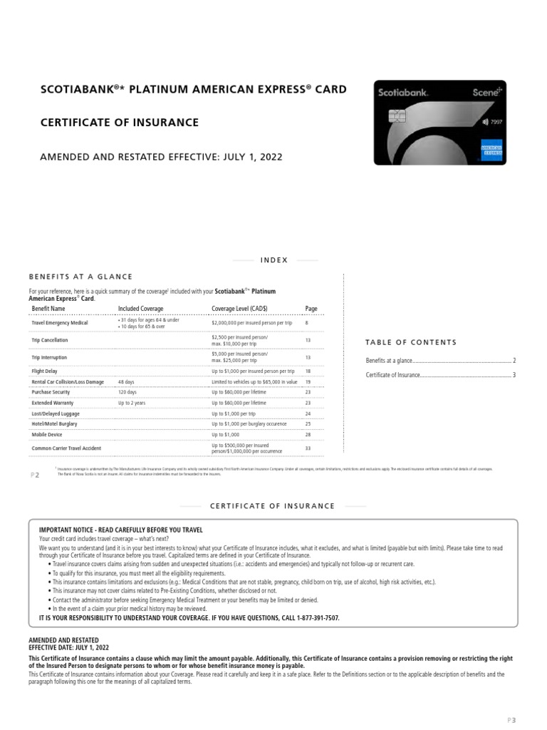 Platinum American Express Insurance Certificate EN | PDF | Insurance ...
