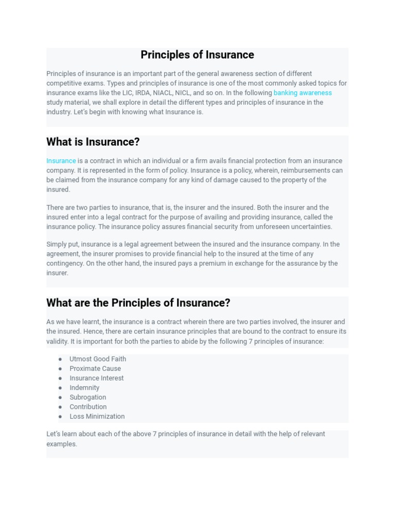 Principles of Insurance PDF A6cd35c5 | PDF | Insurance | Indemnity