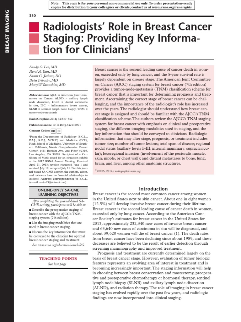 RG Radiologists' Role in Breast Cancer Staging | PDF | Metastasis | Breast Cancer