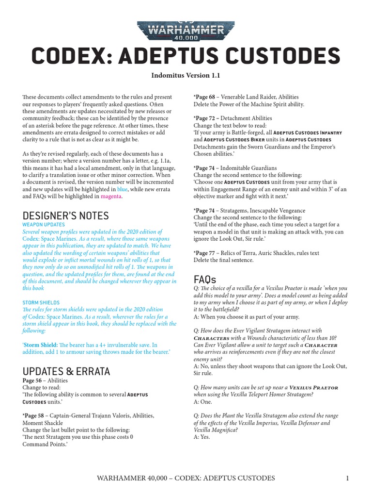 CODEX - ADEPTUS CUSTODES v1-2 | PDF | Warfare | Military