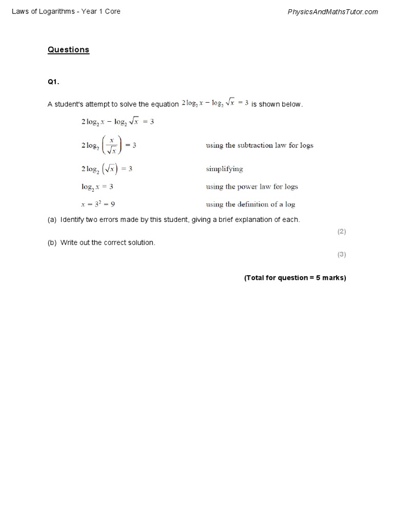 Laws of Logarithms | PDF | Equations | Logarithm