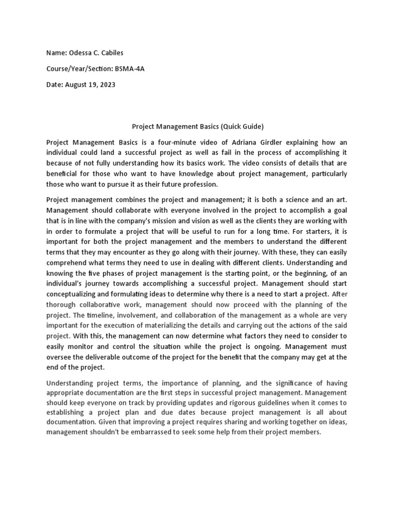 Reaction Paper | PDF | Project Management | Cognition