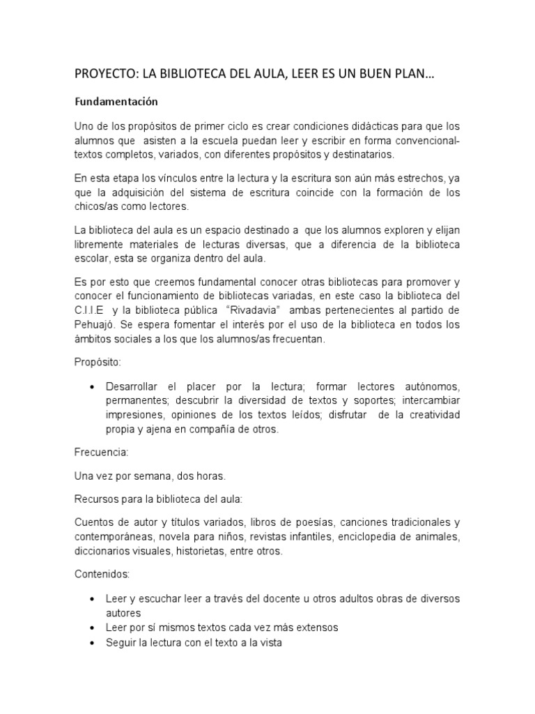 Proyecto Final Biblioteca | PDF | Bibliotecas | Salón de clases