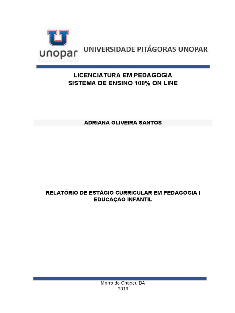 Relatorio de Estagio de Pedagogia Adriana | PDF | Pedagogia | Aprendizado