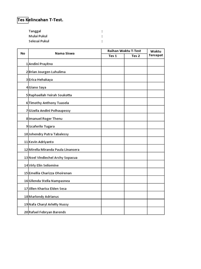 Format Penilaian T Test Pdf