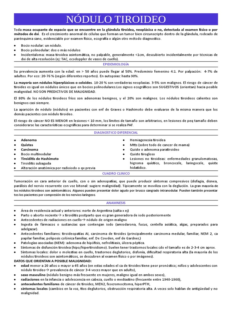 Nódulos Tiroideos: Diagnóstico y Riesgos | PDF | Medicina CLINICA ...