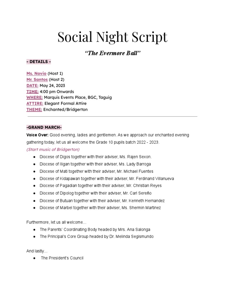 Social Night Script | PDF | Entertainment | Performing Arts