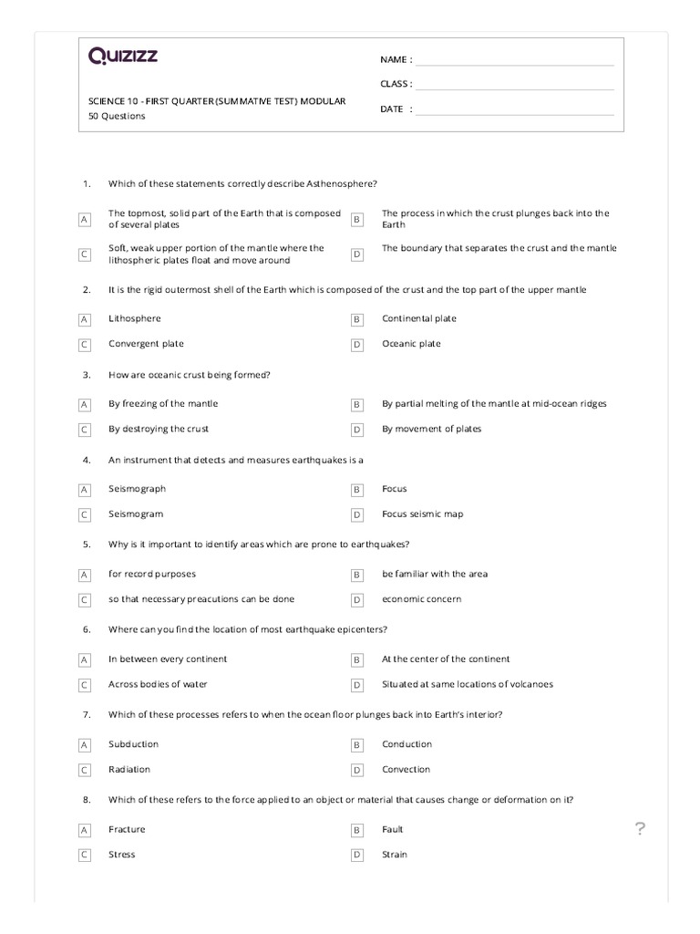 Science 10 - First Quarter (Summative Test) With Answer Key | Download ...