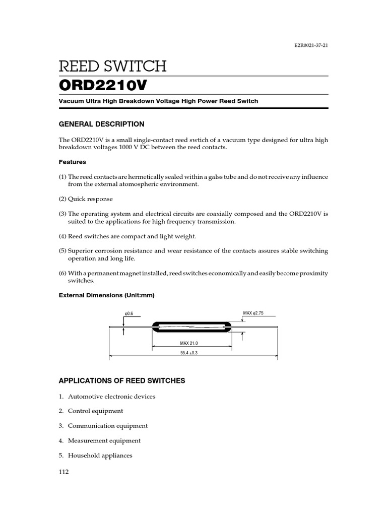 Reed Switch: ORD2210V | PDF | Switch | Electrical Equipment