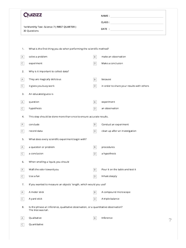 1st Monthly Test - Science 7 (FIRST QUARTER) | PDF | Experiment ...