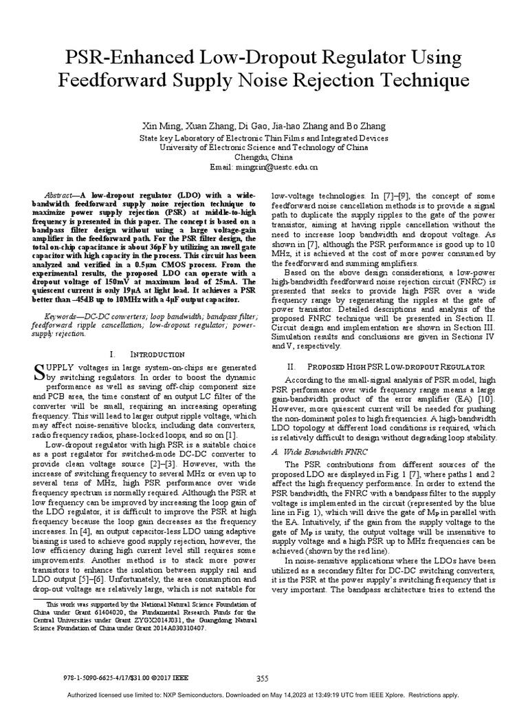PSR-enhanced Low-Dropout Regulator Using Feedforward Supply Noise Rejection Technique | PDF ...