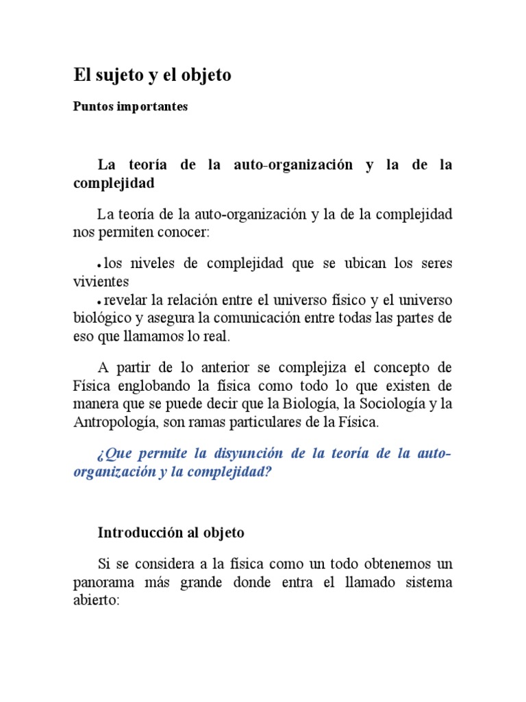 El Sujeto y El Objeto | PDF | Complejidad | Física