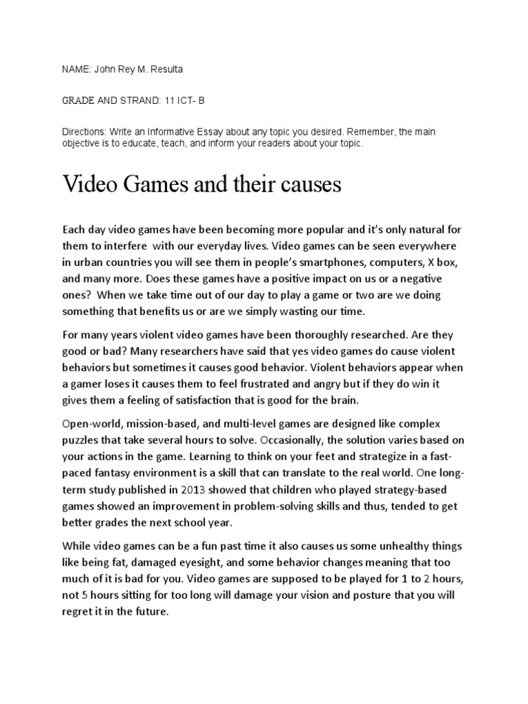 Informative Essay | PDF | Video Games | Behavior