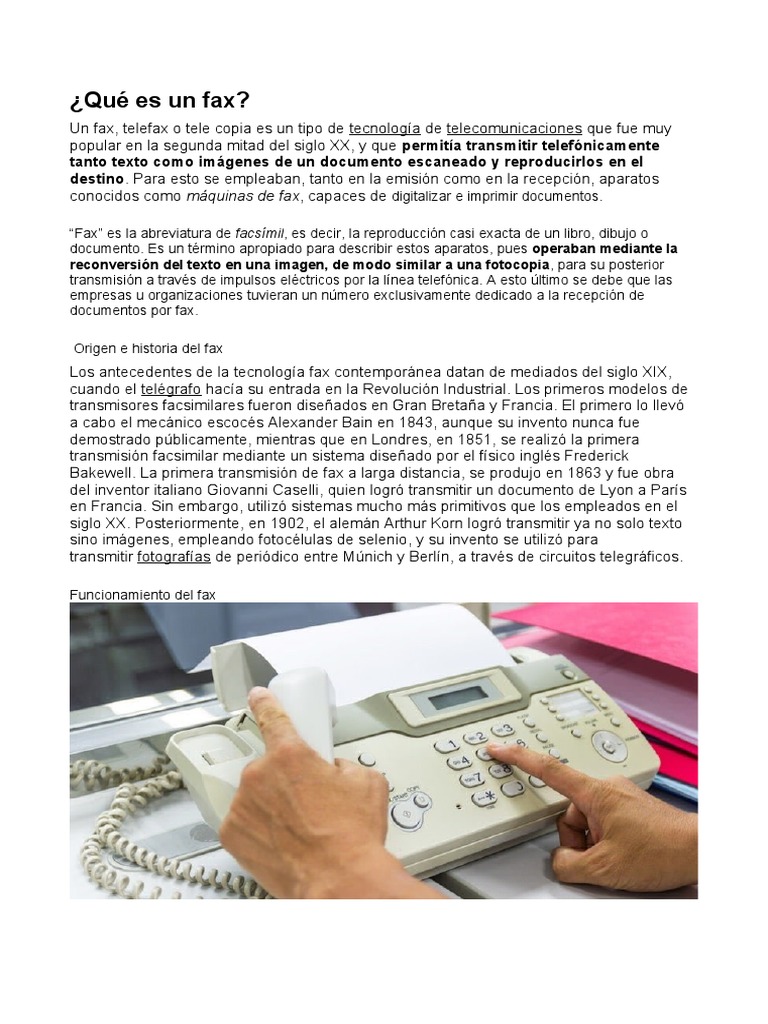 Historia y funcionamiento del fax | PDF | Fax | Tecnología de ...