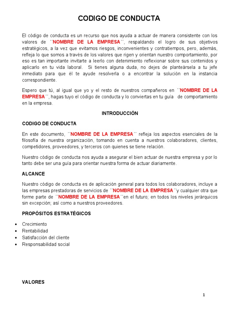 Codigo de Conducta Machote | PDF | Business | Comportamiento