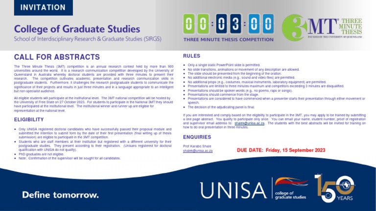 Call Abstracts Three Minute Thesis Competition 4september2023 | PDF ...