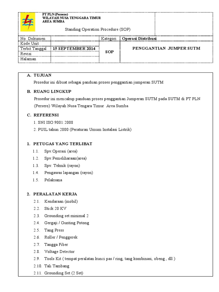 SOP Penggantian Jumper SUTM PLN Sumba | PDF