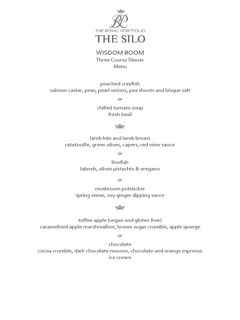 3 Course Dinner Menu Pdf