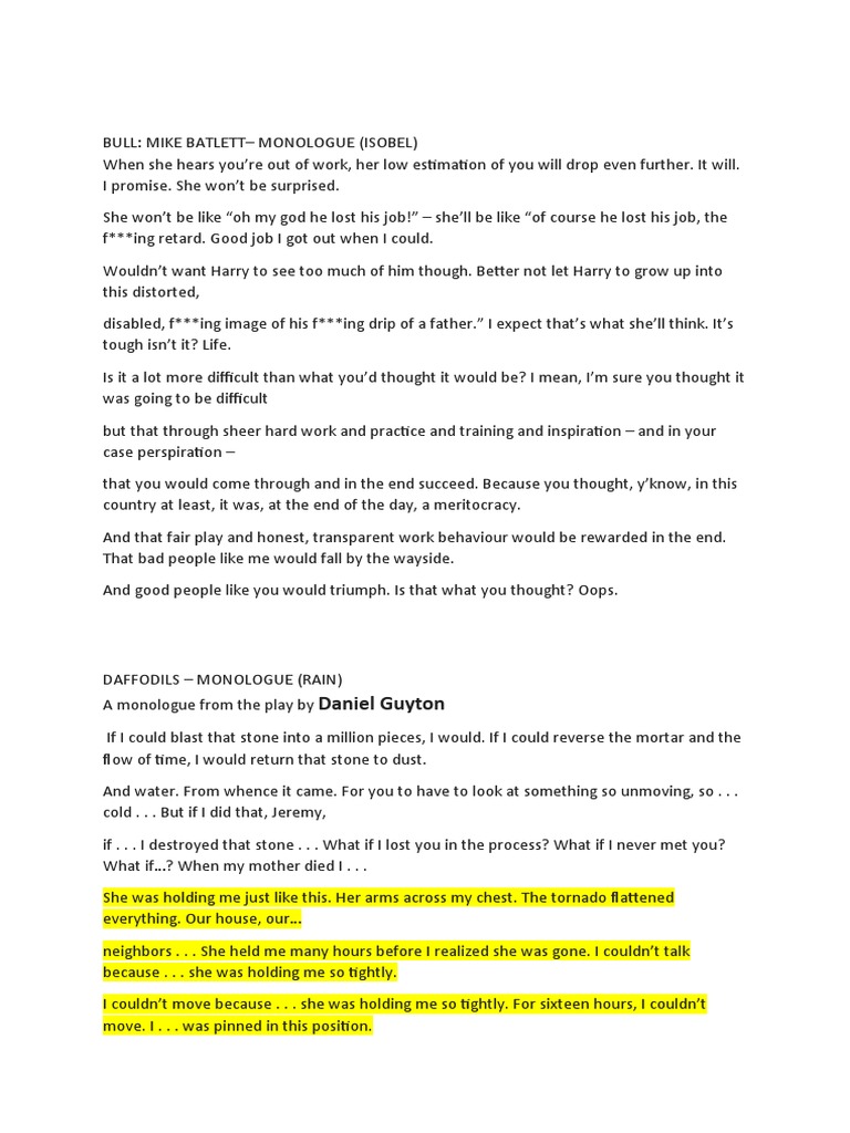 Emotional Monologues from "Daffodils" | PDF | Wound | Natural Hazards
