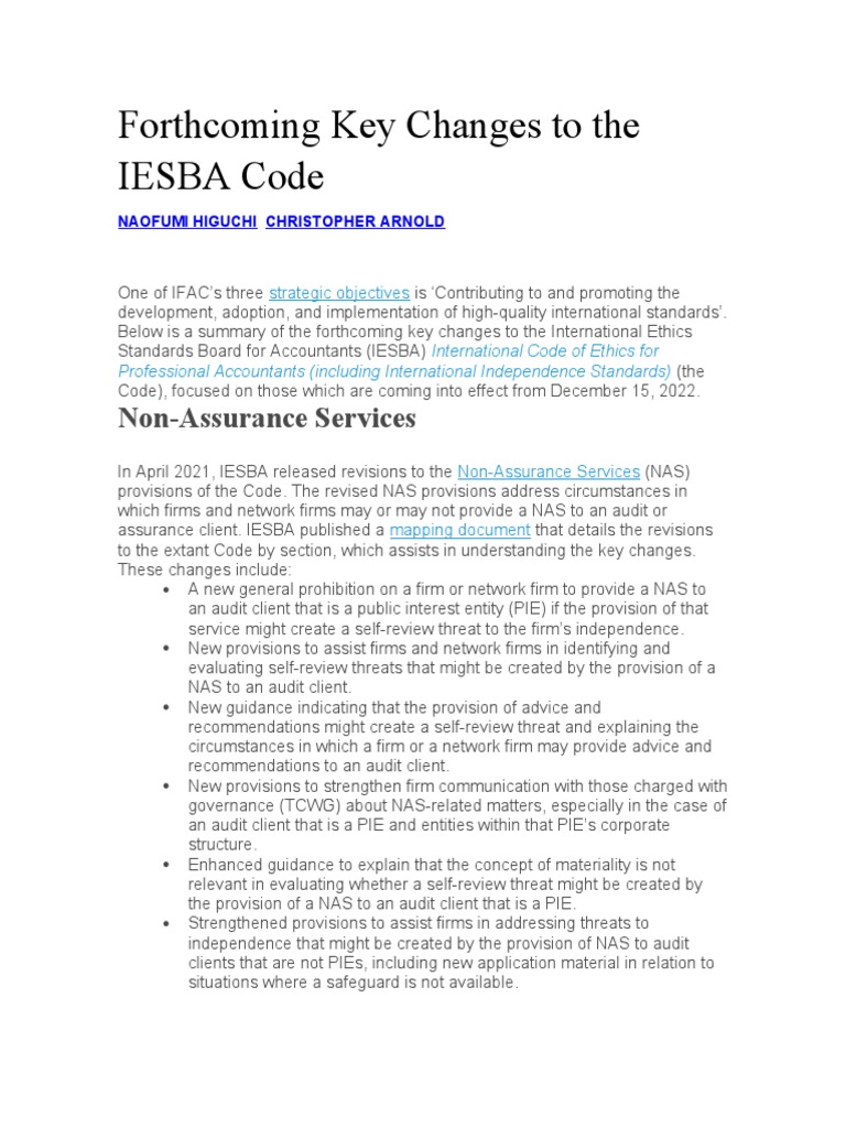 Forthcoming Key Changes To The IESBA Code | PDF | Audit | Financial Audit
