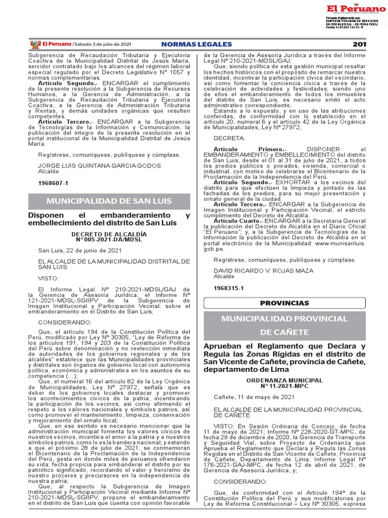 Regulación de Zonas Rígidas en Cañete | PDF | Vehículos | Transporte