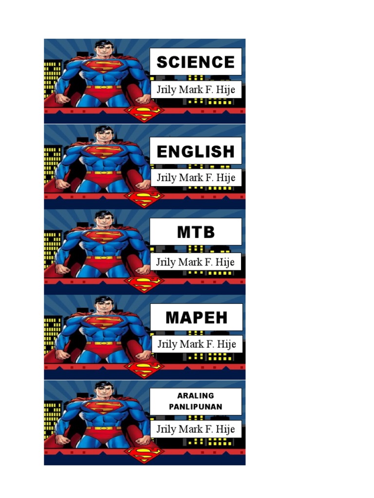 Subject Labels Notebook Superman | PDF